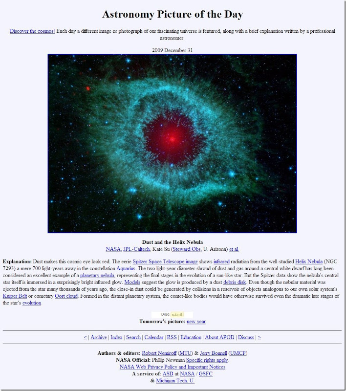 APOD Next: NASA Astronomy Picture of the Day: Next APOD: 2009 December 31 - Dust and the Helix ...